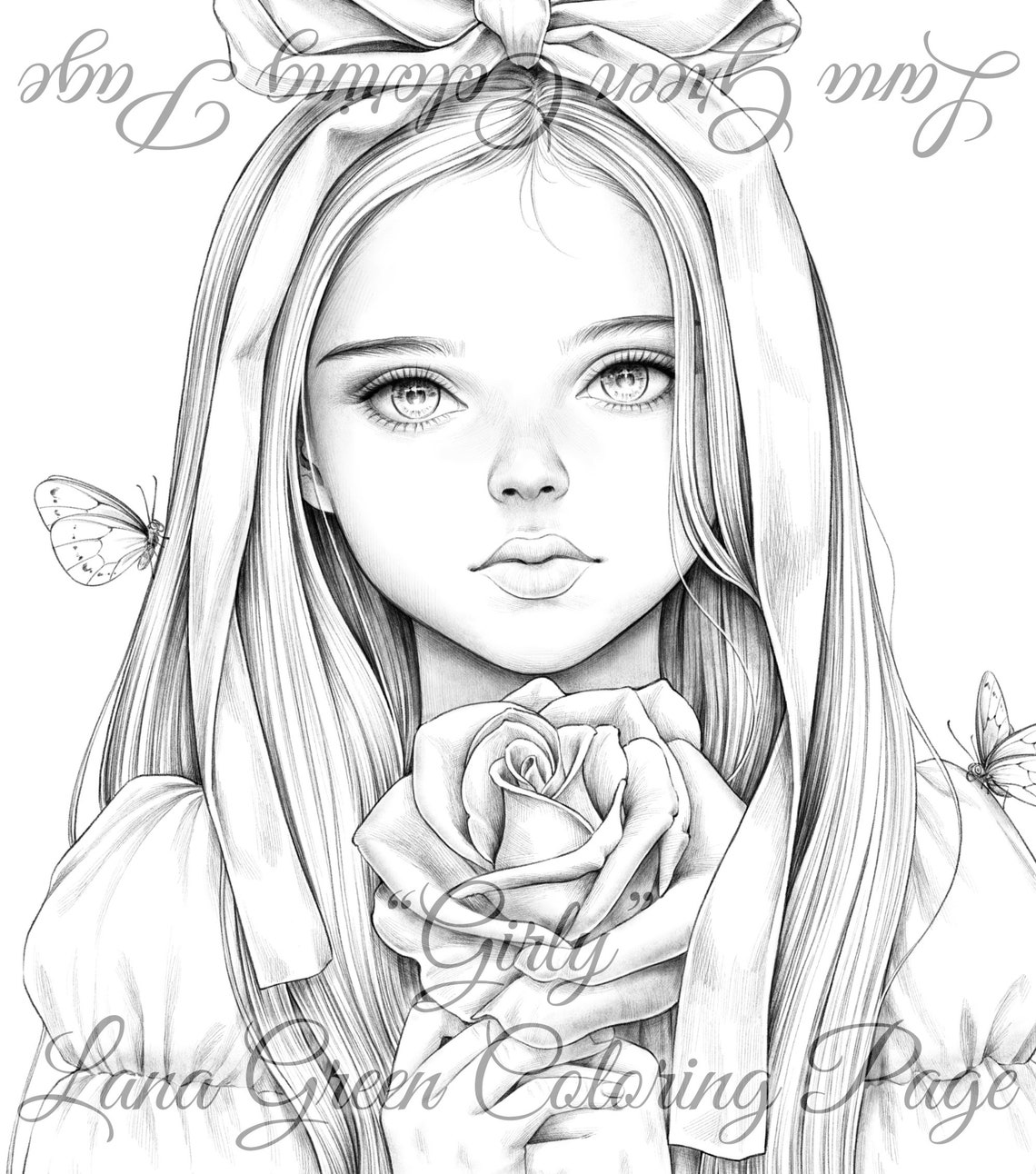 Girly Coloring Page for Adults Grayscale Coloring Page - Etsy