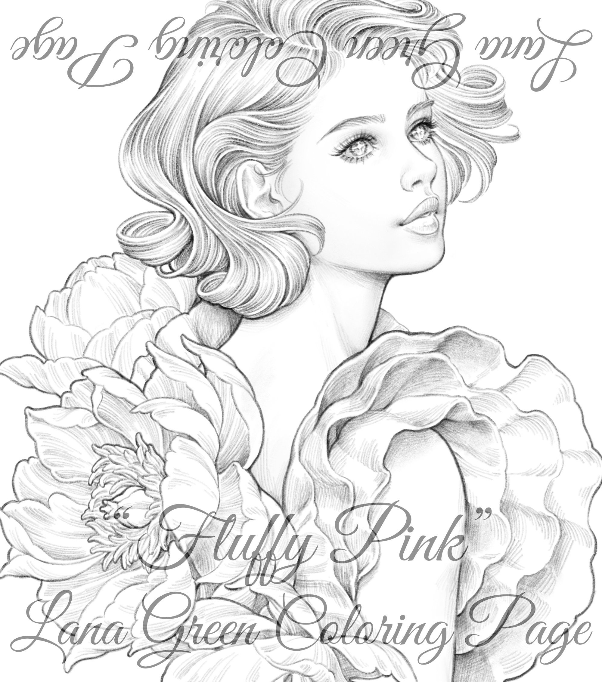 Fluffy Pink • Coloring Page for Adults • Grayscale Coloring Page ...