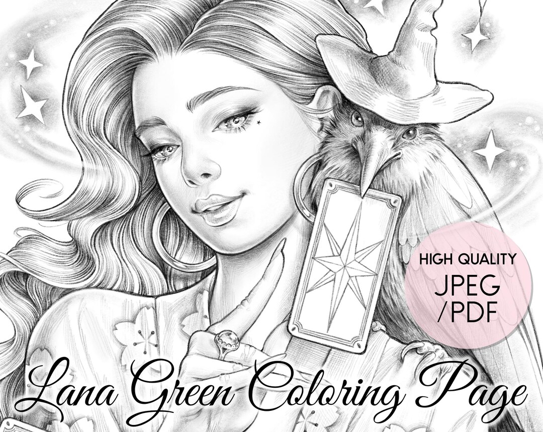 Misfortune-teller • Halloween Coloring Page for Adults • Grayscale ...