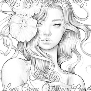 Holly • Coloring Page for Adults • Grayscale Coloring Page • Instant ...