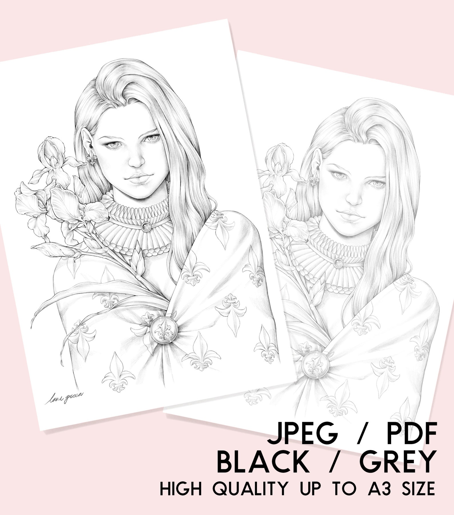 Fleur Coloring Page for Adults Grayscale Coloring Page - Etsy