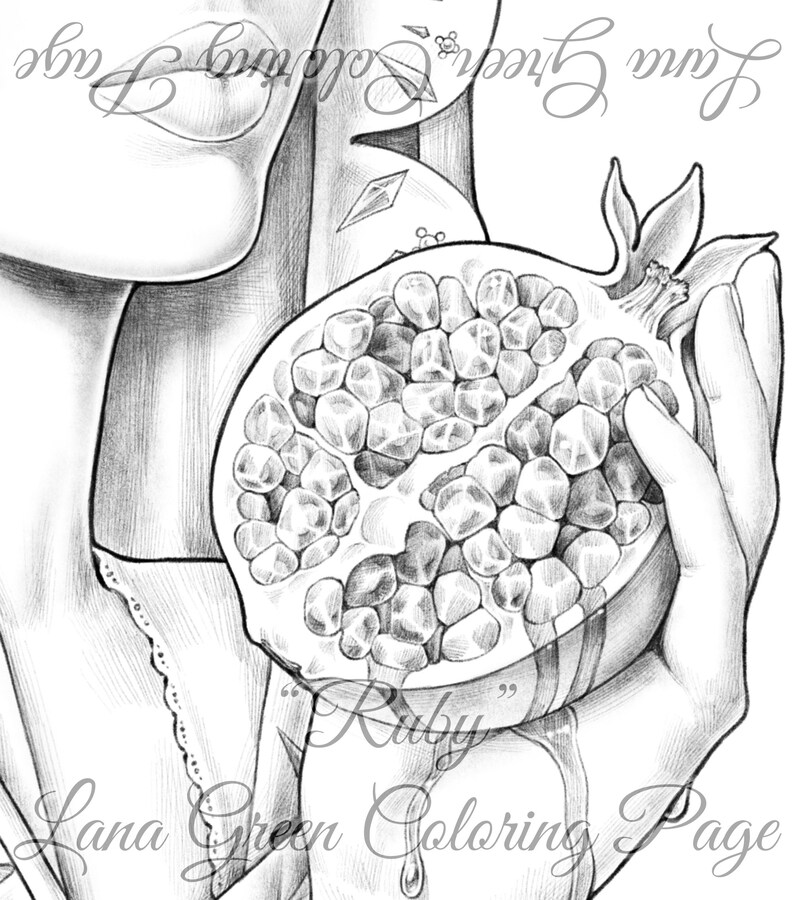Ruby Coloring Page for Adults Grayscale Coloring Page - Etsy