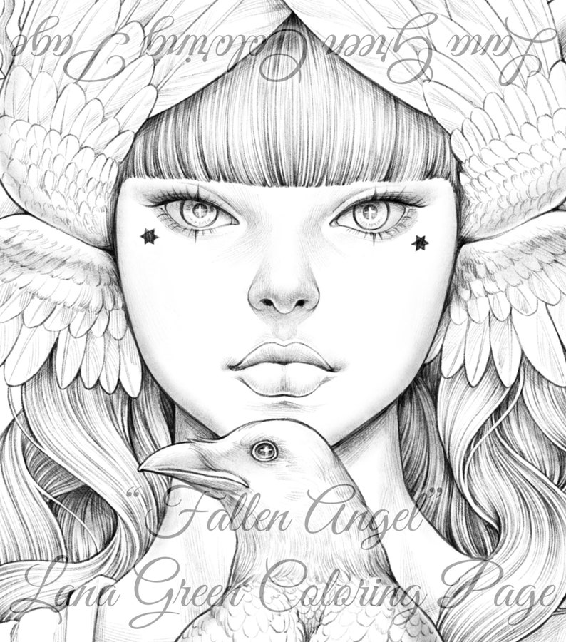 Fallen Angel Coloring Page for Adults Grayscale Coloring - Etsy