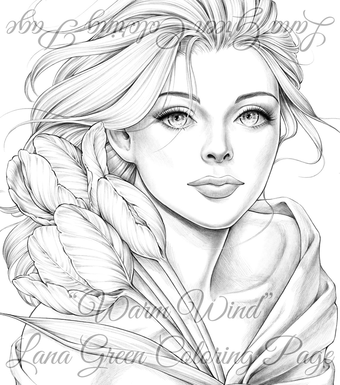 Warm Wind Coloring Page for Adults Grayscale Coloring Page | Etsy
