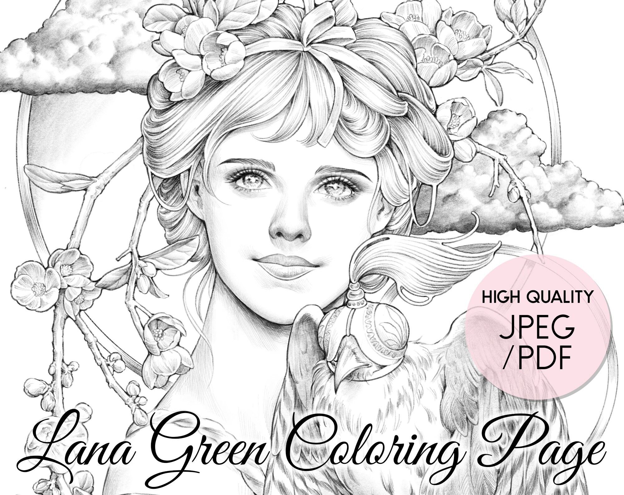 High Dream Coloring Page for Adults Grayscale Coloring - Etsy