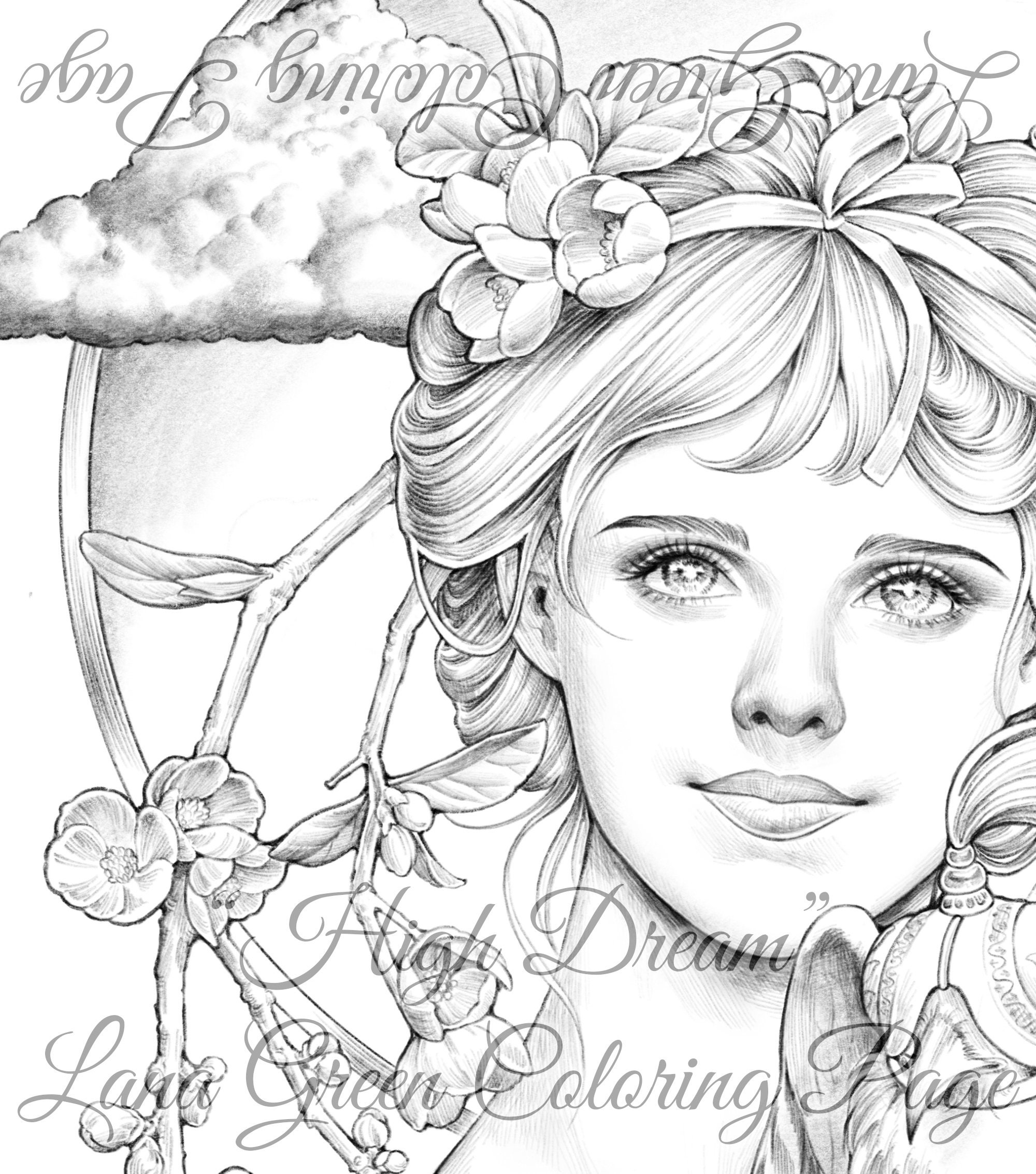 High Dream Coloring Page for Adults Grayscale Coloring - Etsy