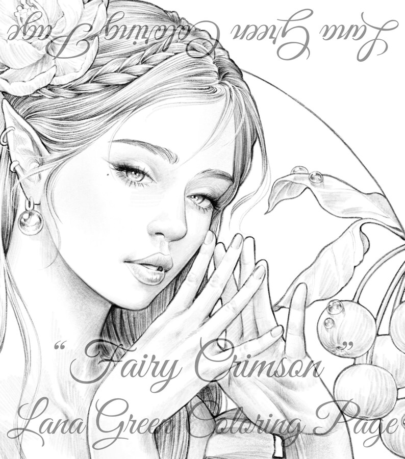 Fairy Crimson • Coloring Page for Adults • Grayscale Coloring Page ...