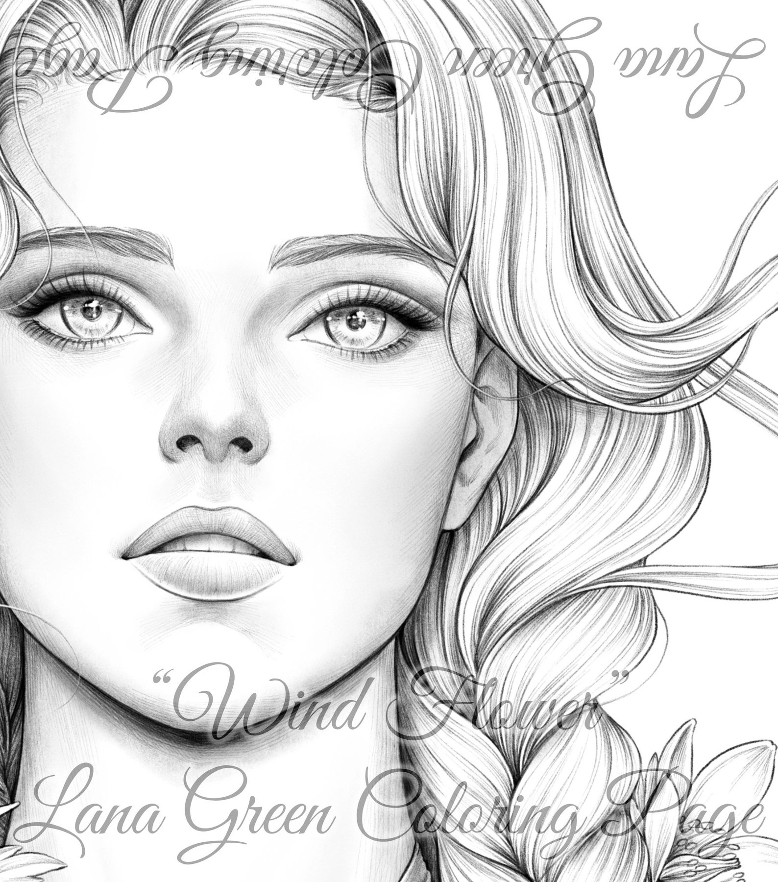 Wind Flower Coloring Page for Adults Grayscale Coloring - Etsy