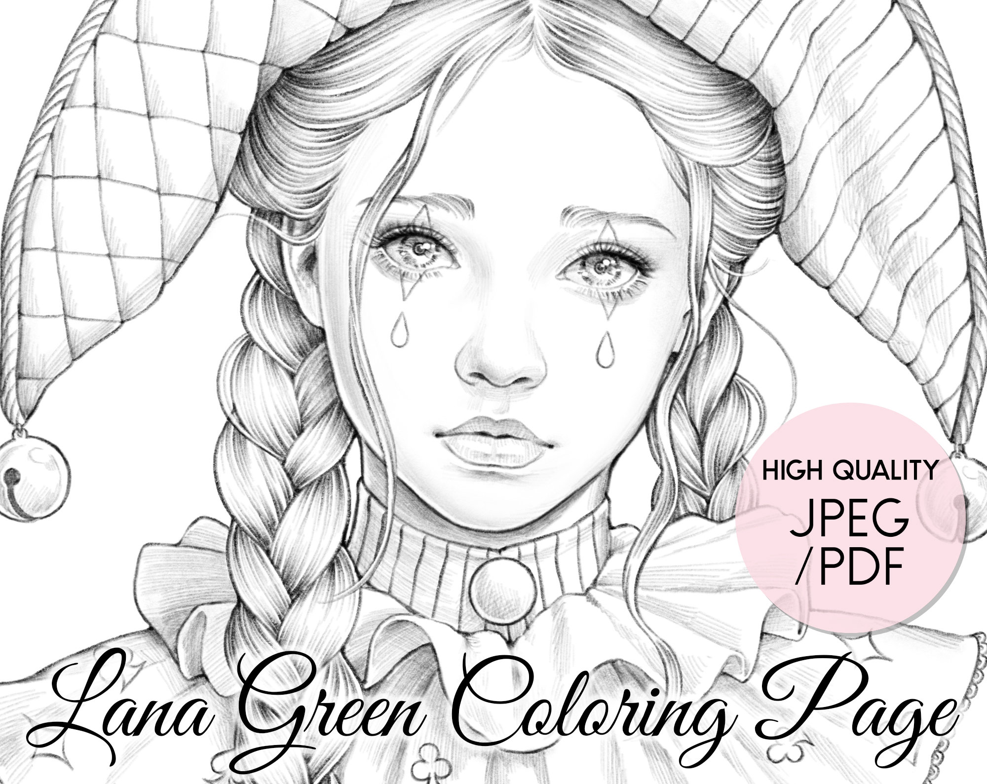 Clown Tears • Coloring Page for Adults • Grayscale Coloring Page ...