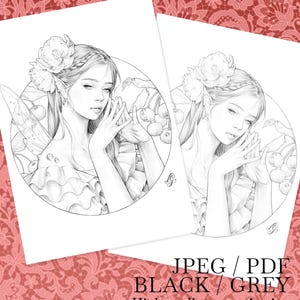 Fairy Crimson • Coloring Page for Adults • Grayscale Coloring Page ...