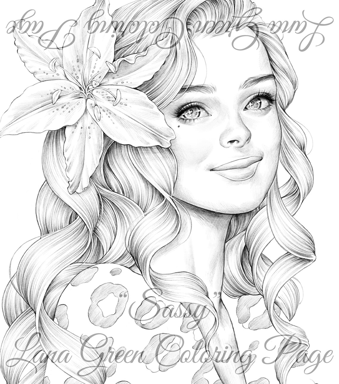 Sassy • Coloring Page for Adults • Grayscale Coloring Page • Instant ...