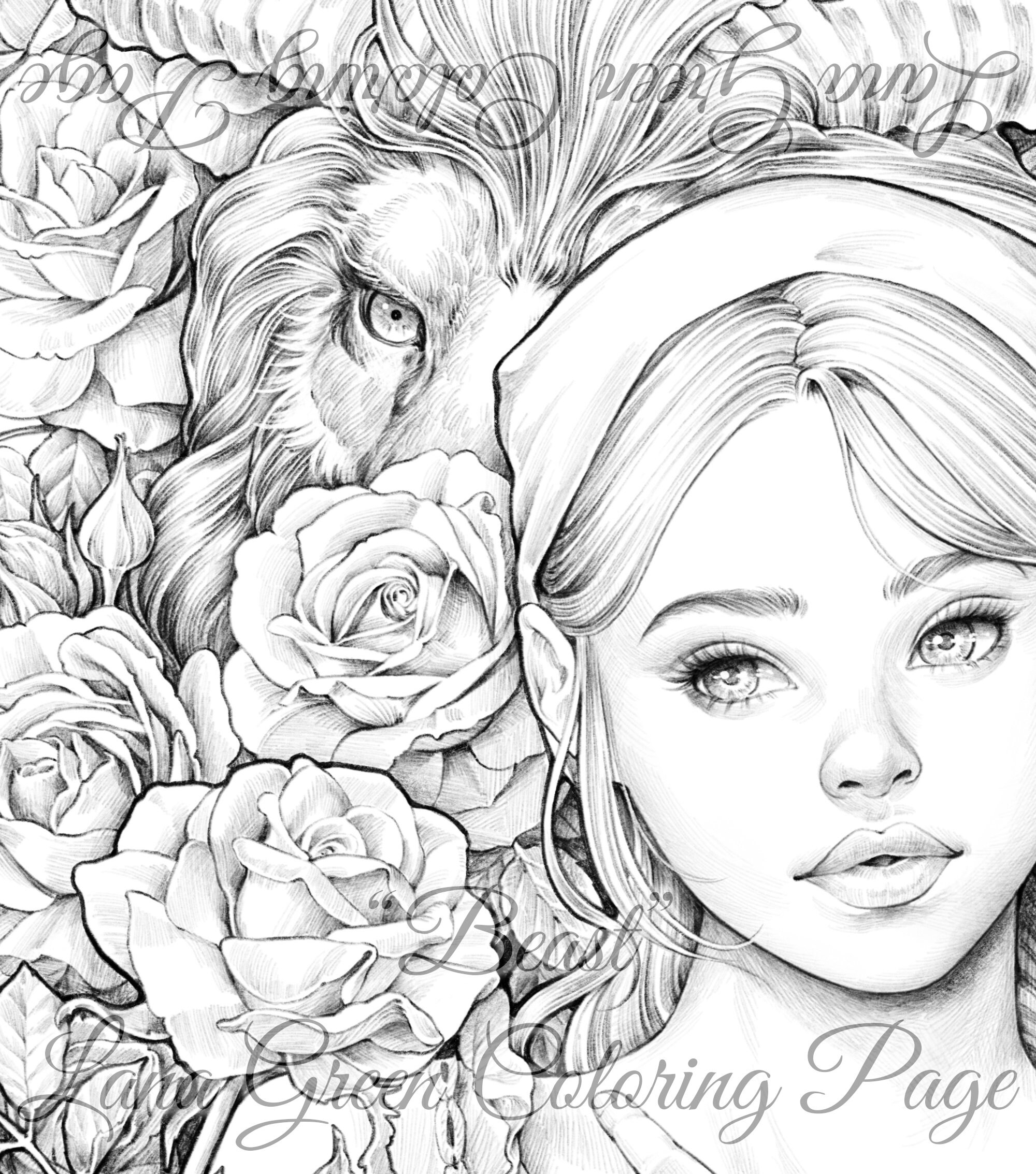 Beast Coloring Page for Adults Grayscale Coloring Page - Etsy Australia