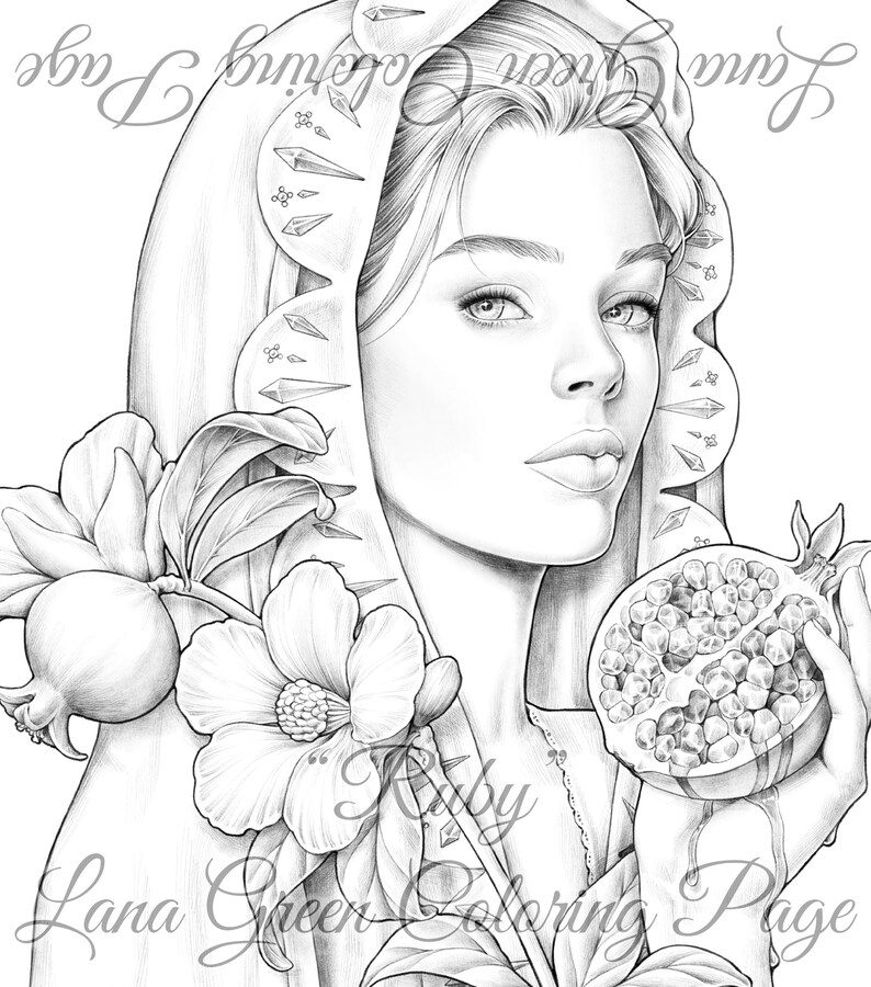 Ruby Coloring Page for Adults Grayscale Coloring Page - Etsy