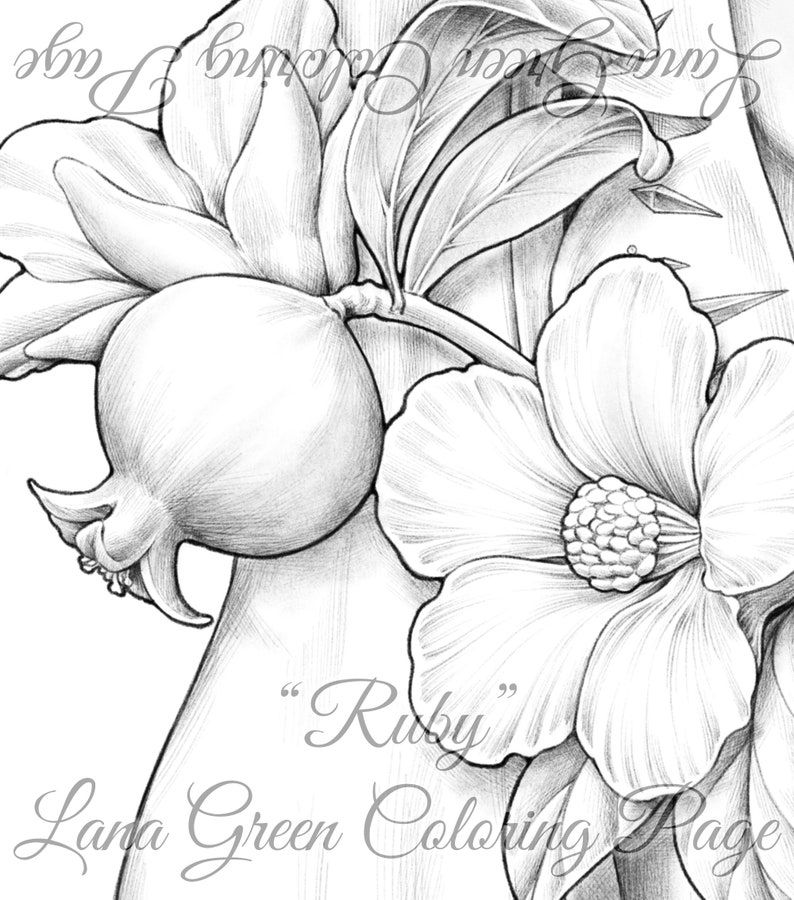 Ruby Coloring Page for Adults Grayscale Coloring Page - Etsy