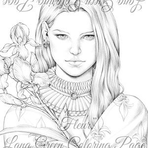 Fleur Coloring Page for Adults Grayscale Coloring Page Instant Download ...