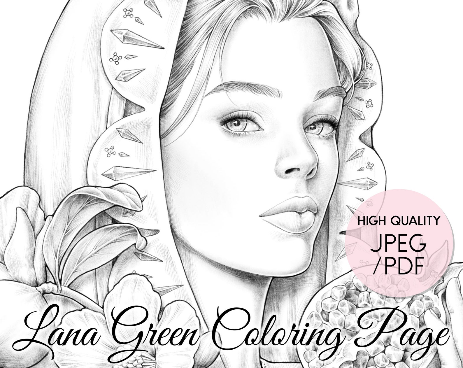 Ruby Coloring Page for Adults Grayscale Coloring Page - Etsy