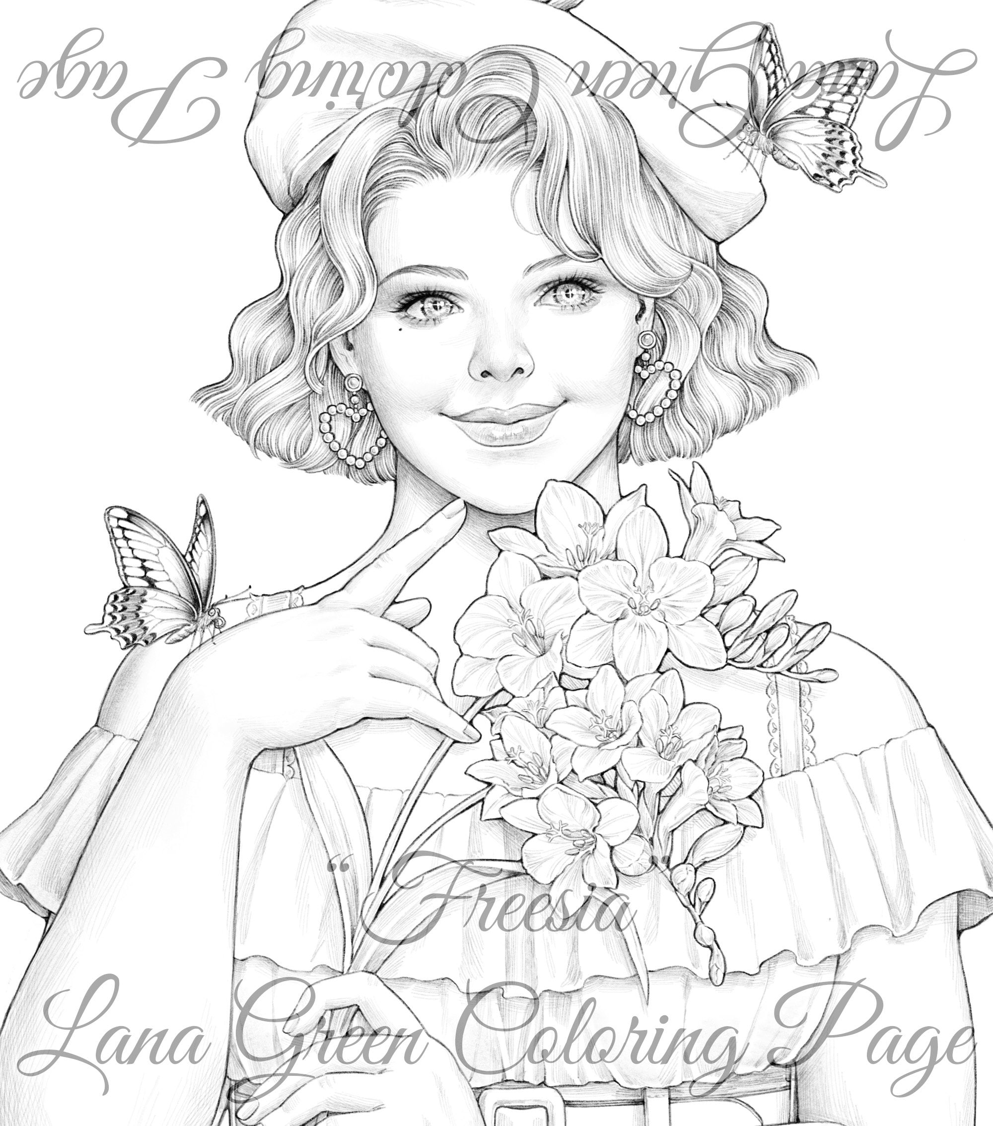 Freesia • Coloring Page for Adults • Grayscale Coloring Page • Instant ...