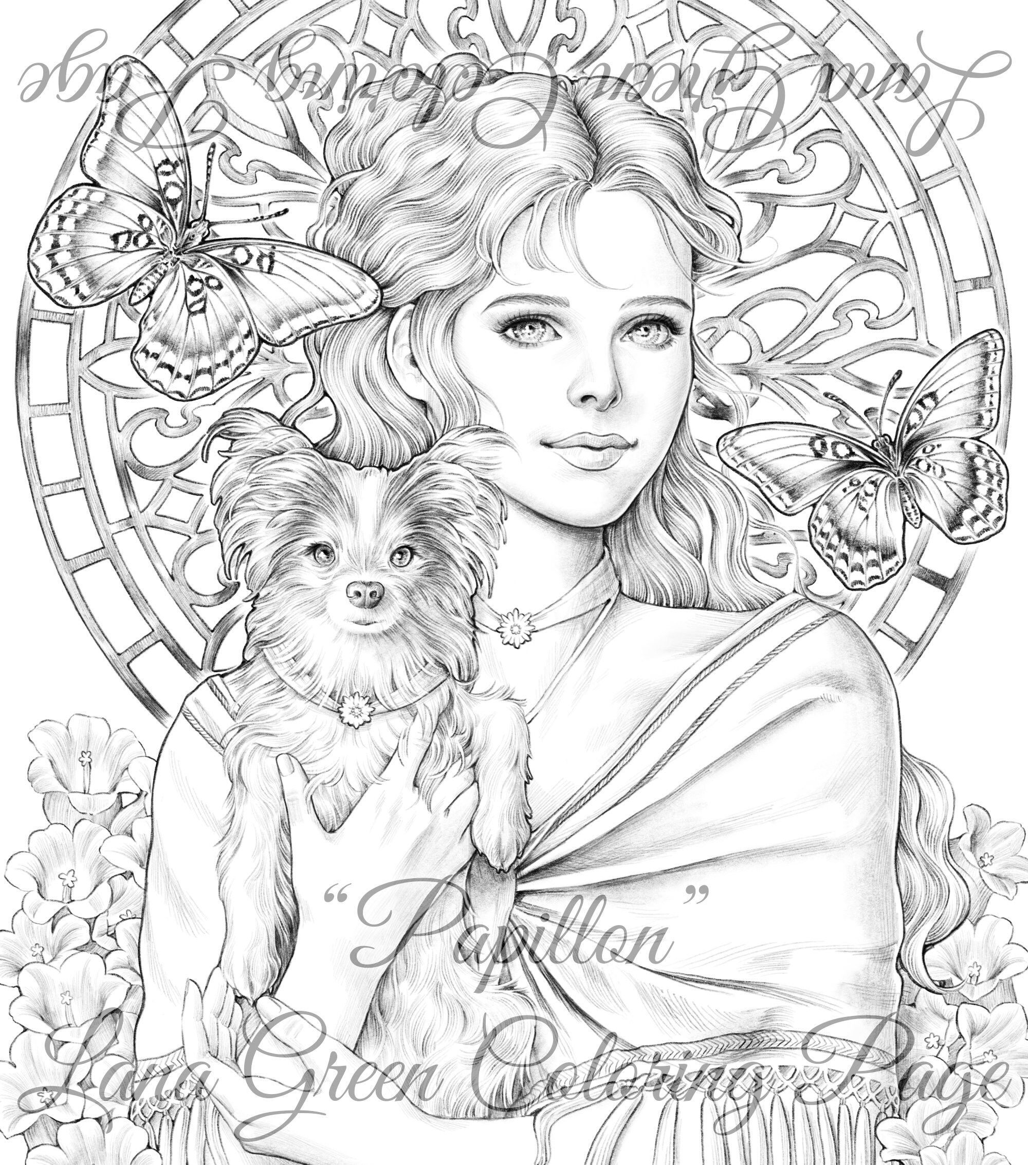 Papillon Coloring Page for Adults Grayscale Coloring Page - Etsy Australia