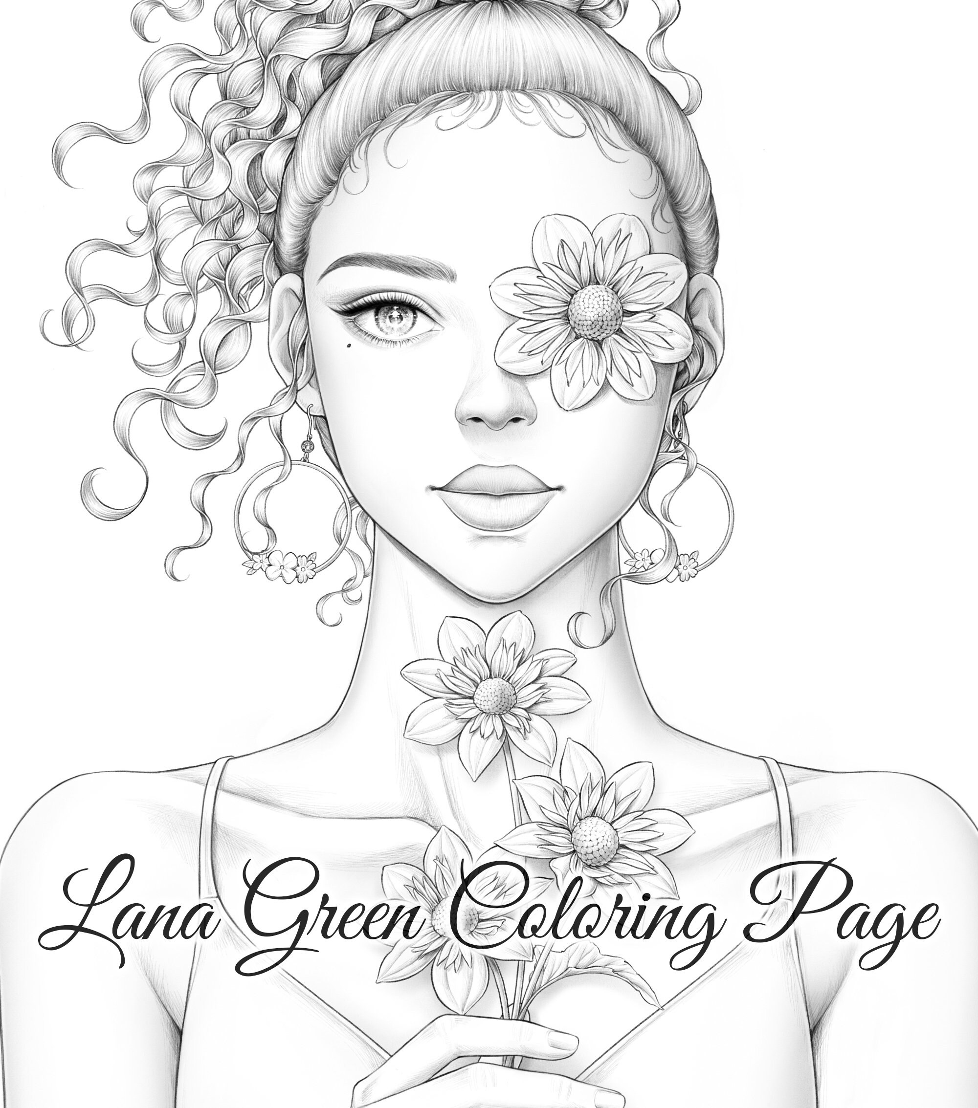 Flower Face Set 7-9 Coloring Page for Adults Grayscale - Etsy
