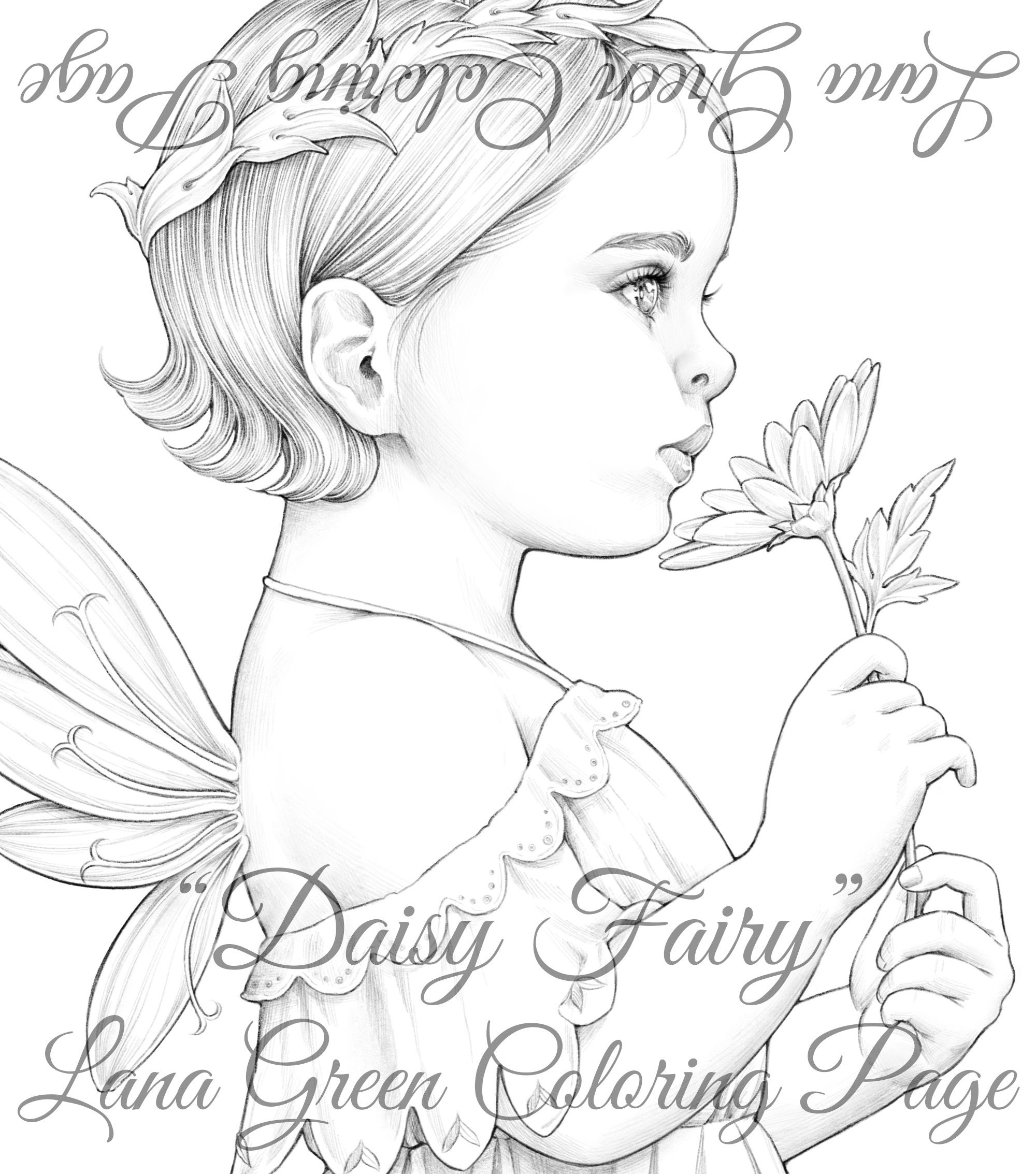 Daisy Fairy • Floral Babies • Coloring Page for Adults • Grayscale ...