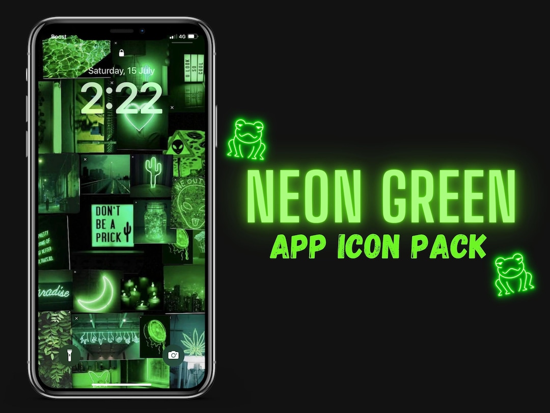 600 Neon Green App Icon Pack Custom Home Screen iPhone / iPad Neon ...