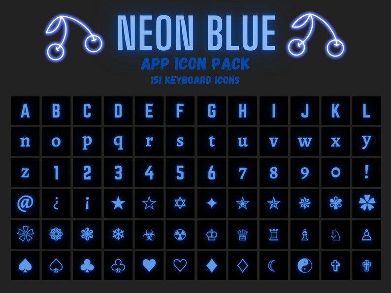 500 Neon Blue App Icon Pack Custom iPhone Home Screen iPhone & iPad ...