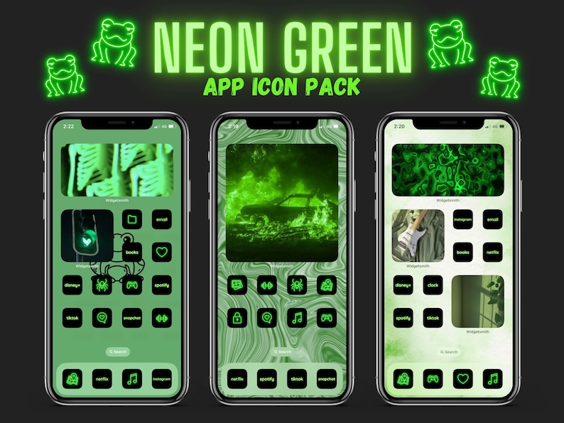 600 Neon Green App Icon Pack Custom Home Screen iPhone / iPad Neon ...