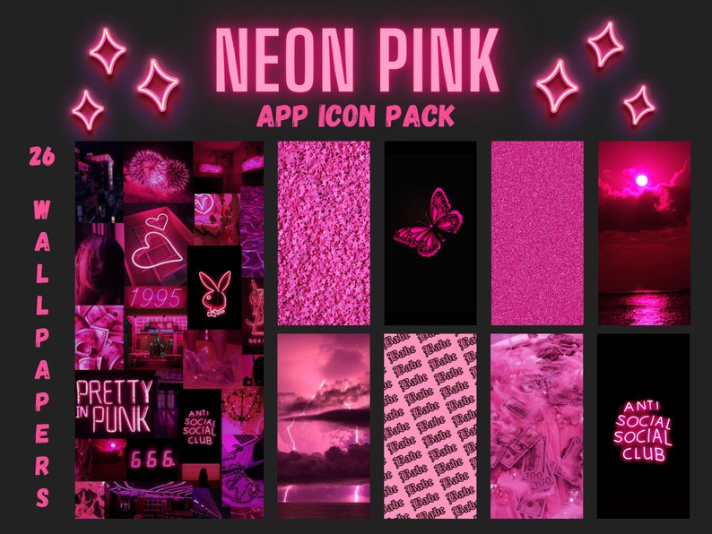 UPDATED 600+ Neon Pink App Icon Pack - Custom Home Screen - iPhone ...