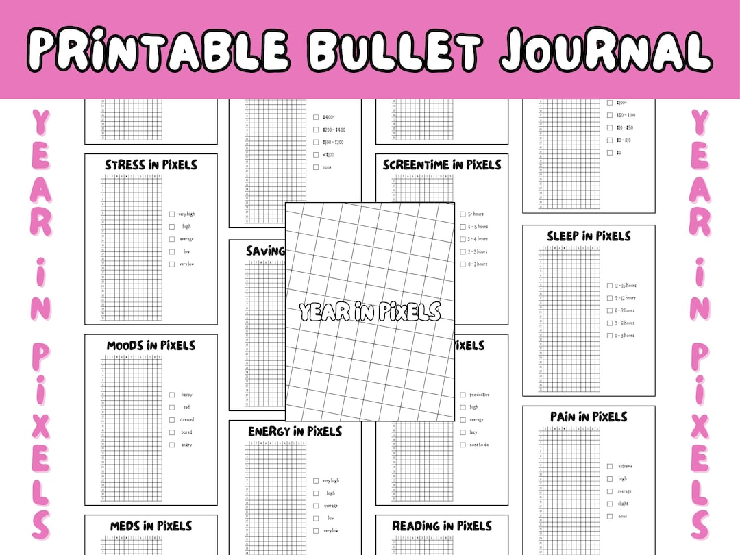 Year in Pixels Printable Bullet Journal 26 Pages View Your Entire Year ...