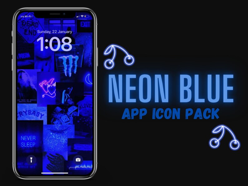 500+ Neon Blue App Icon Pack - Custom iPhone Home Screen - iPhone ...
