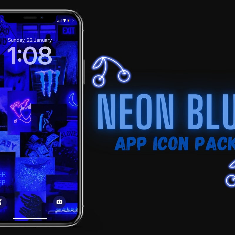 Neon Blue App Icons - Etsy