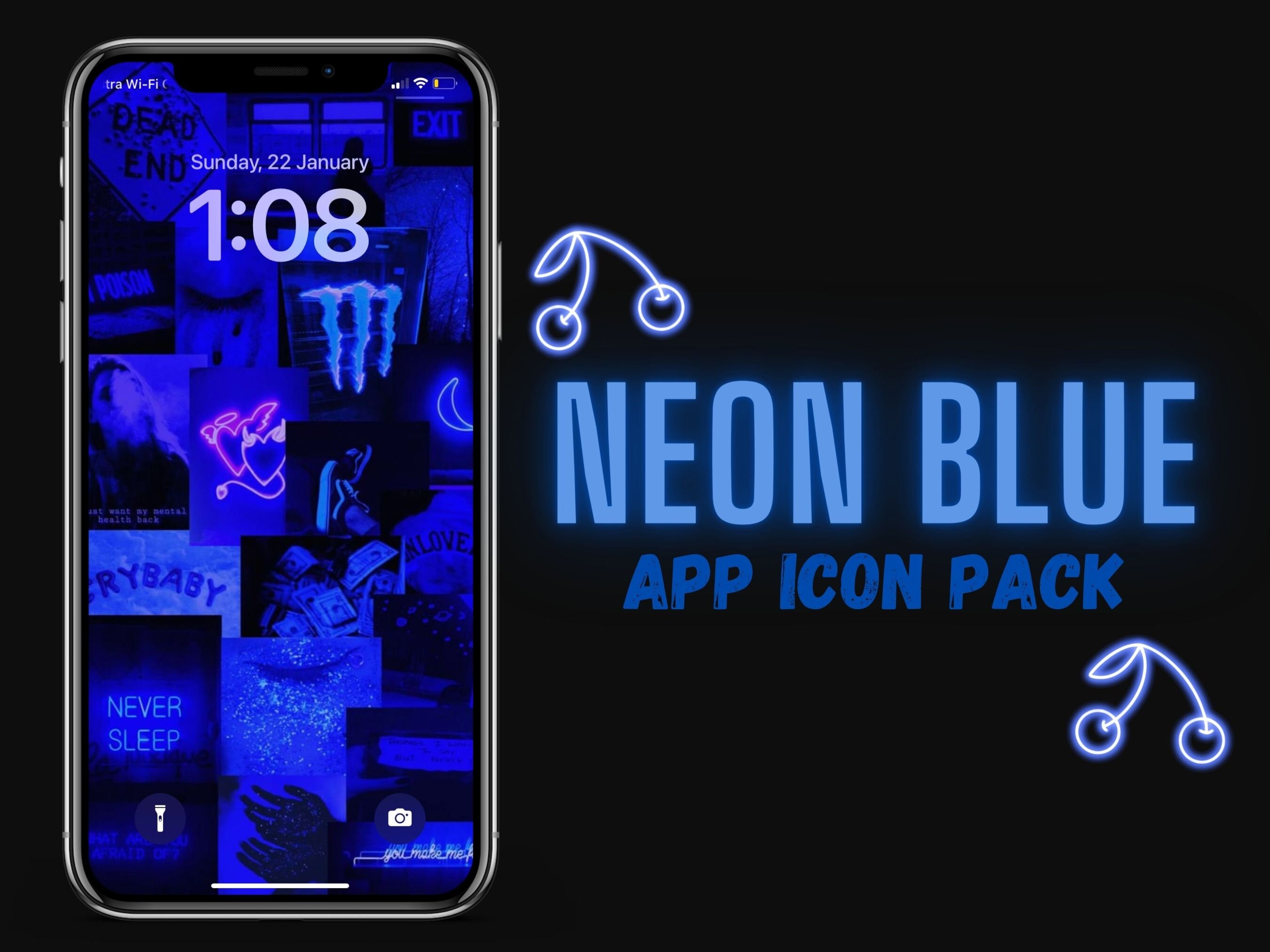 500+ Neon Blue App Icon Pack - Custom iPhone Home Screen - iPhone ...