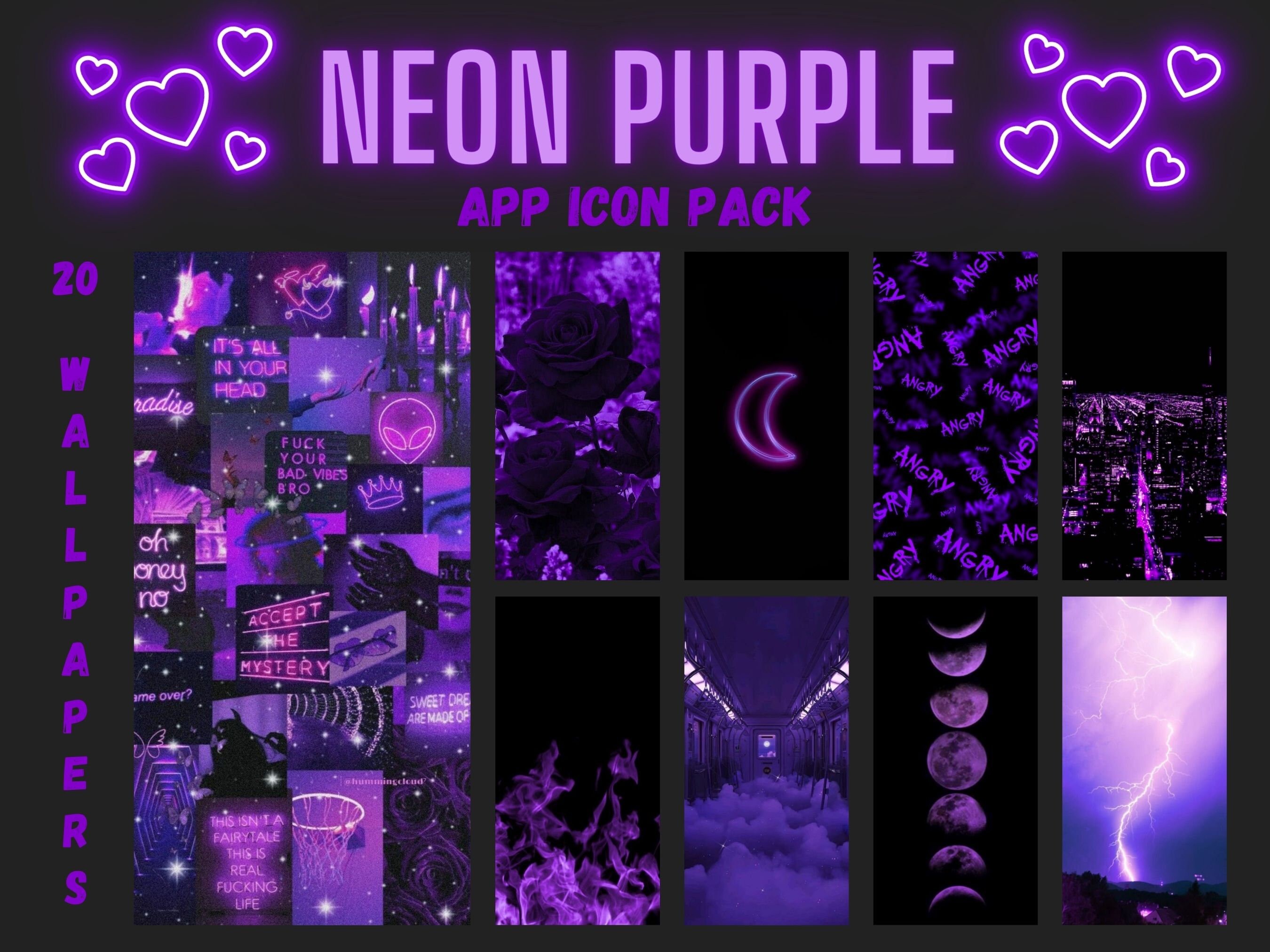 600 Neon Purple App Icon Pack Custom Home Screen iPhone / - Etsy