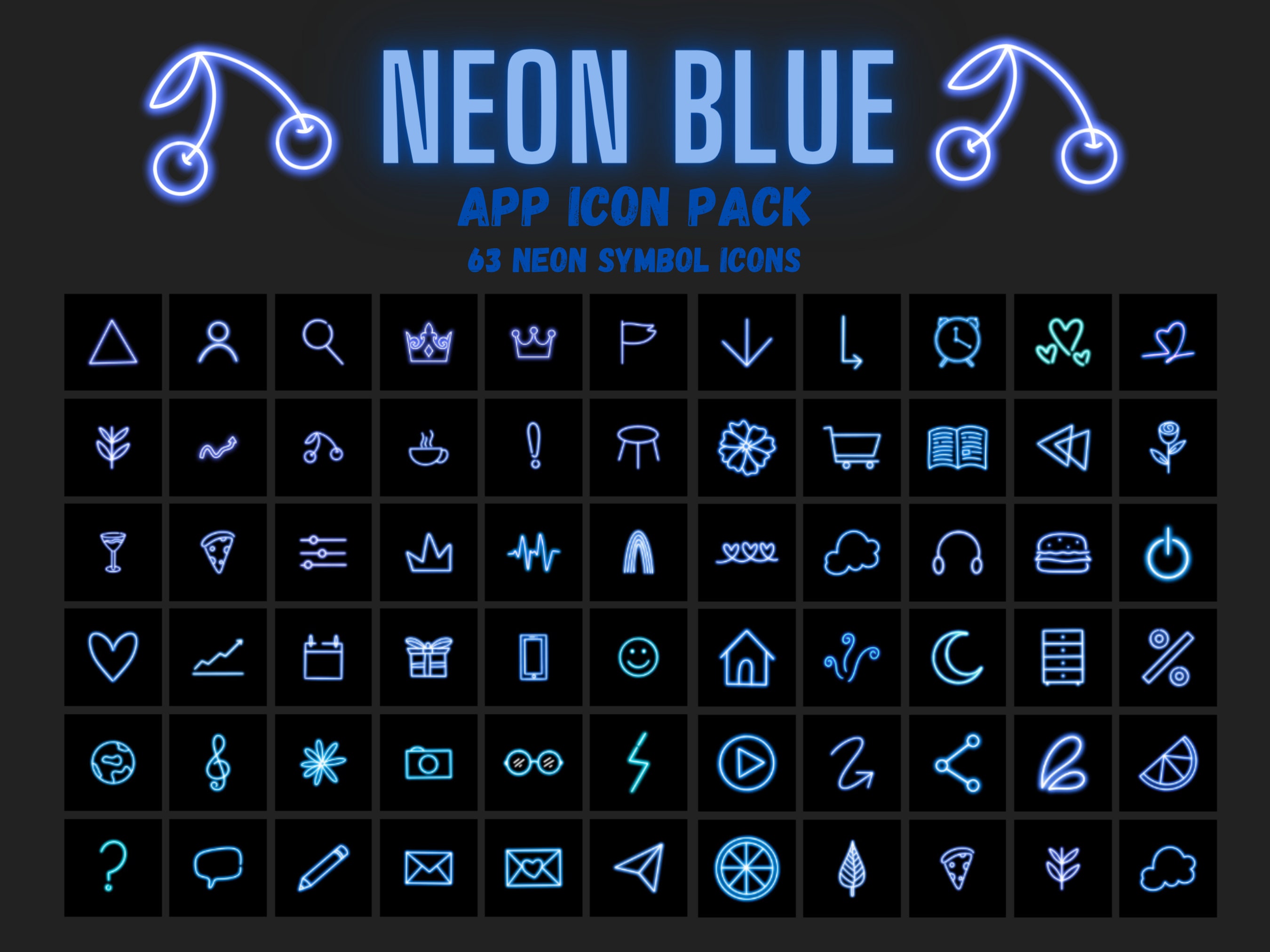 500 Neon Blue App Icon Pack Custom iPhone Home Screen iPhone & iPad ...