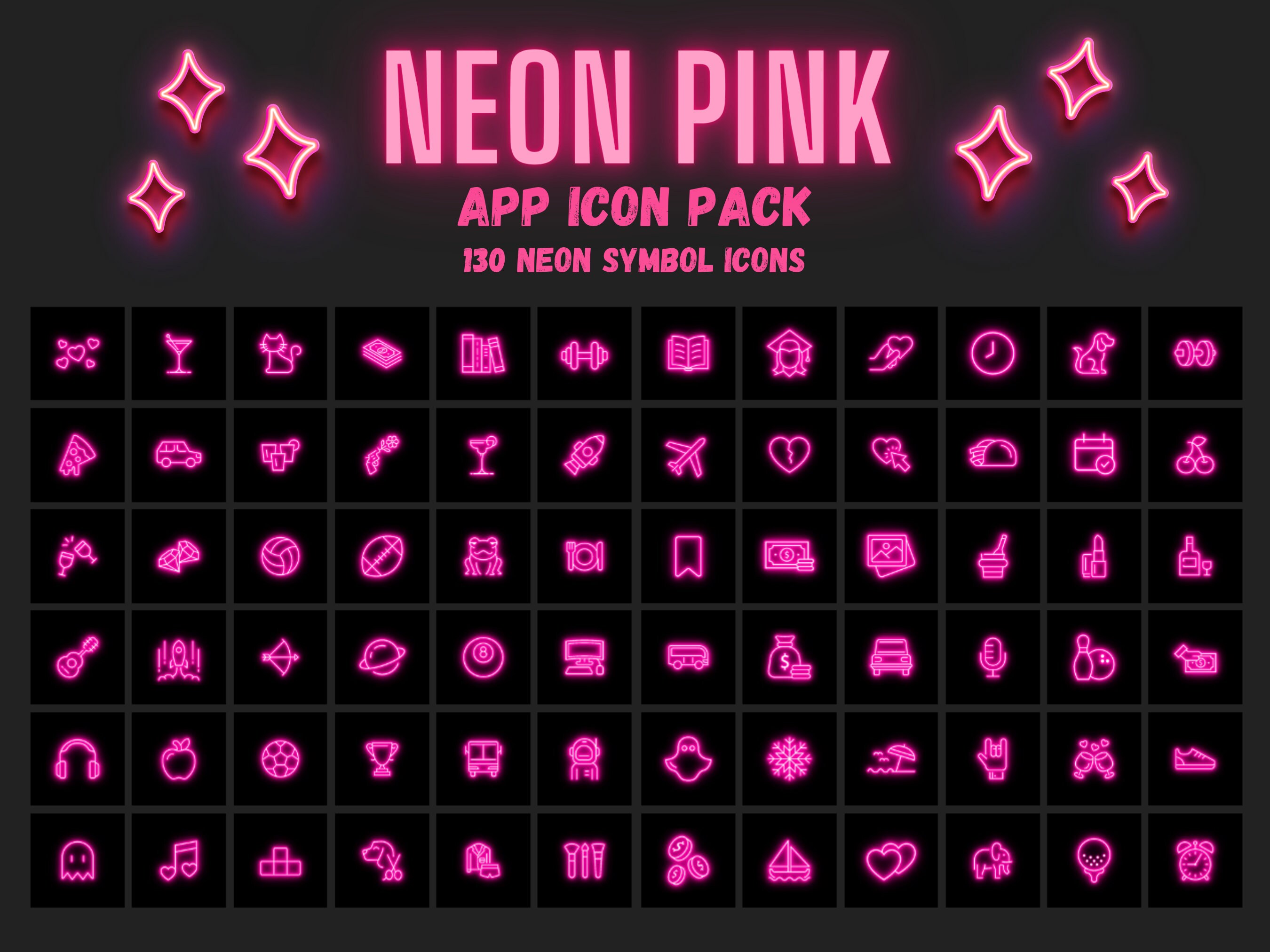UPDATED 600+ Neon Pink App Icon Pack - Custom Home Screen - iPhone ...