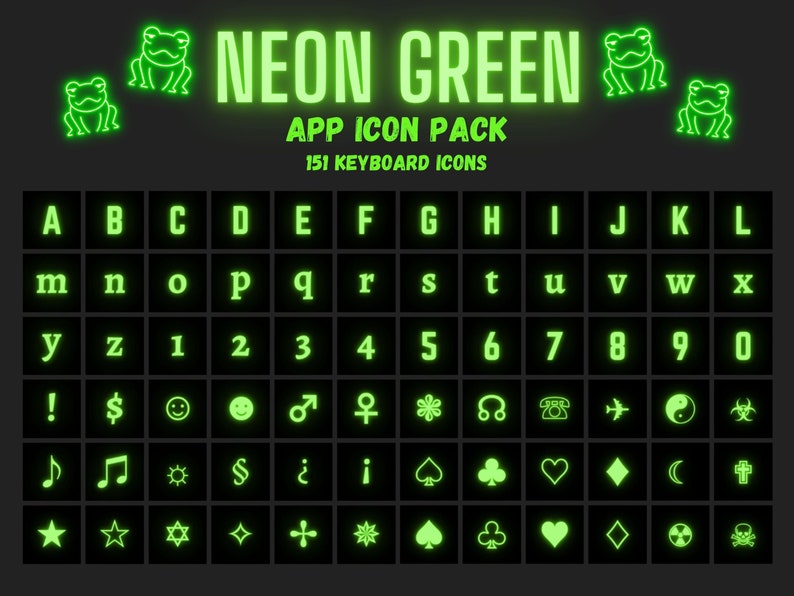 600 Neon Green App Icon Pack Custom Home Screen iPhone / iPad Neon ...