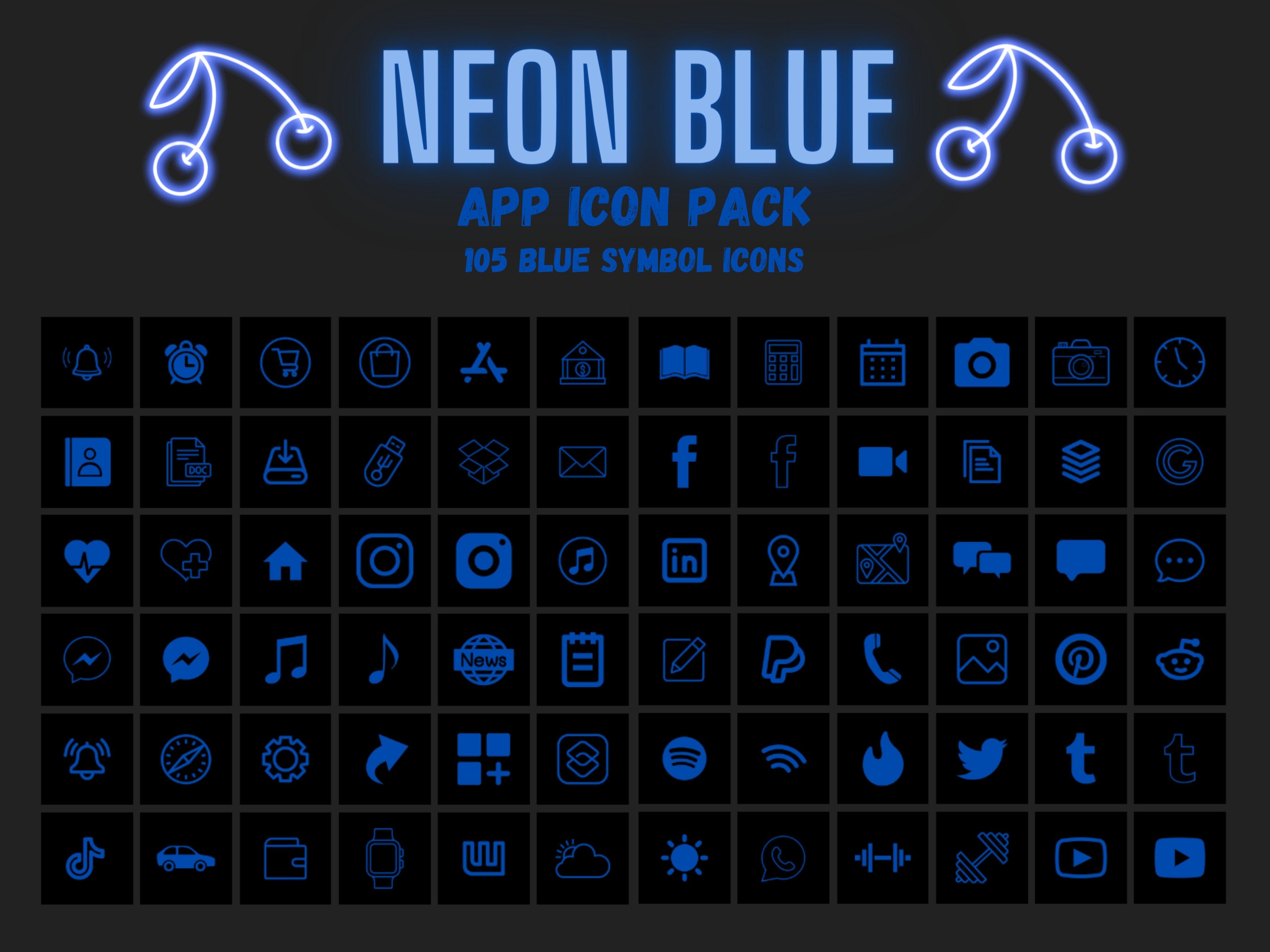 500+ Neon Blue App Icon Pack - Custom iPhone Home Screen - iPhone ...