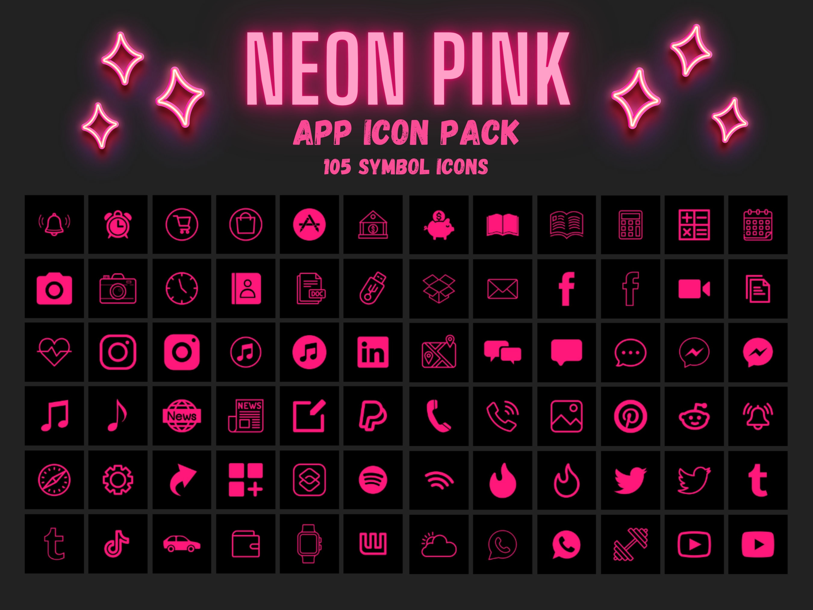 UPDATED 600+ Neon Pink App Icon Pack - Custom Home Screen - iPhone ...