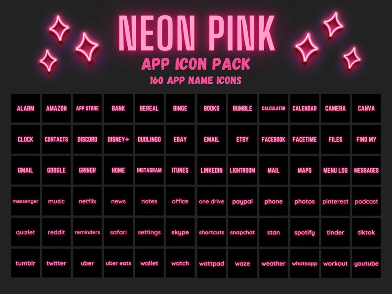 UPDATED 600+ Neon Pink App Icon Pack - Custom Home Screen - iPhone ...