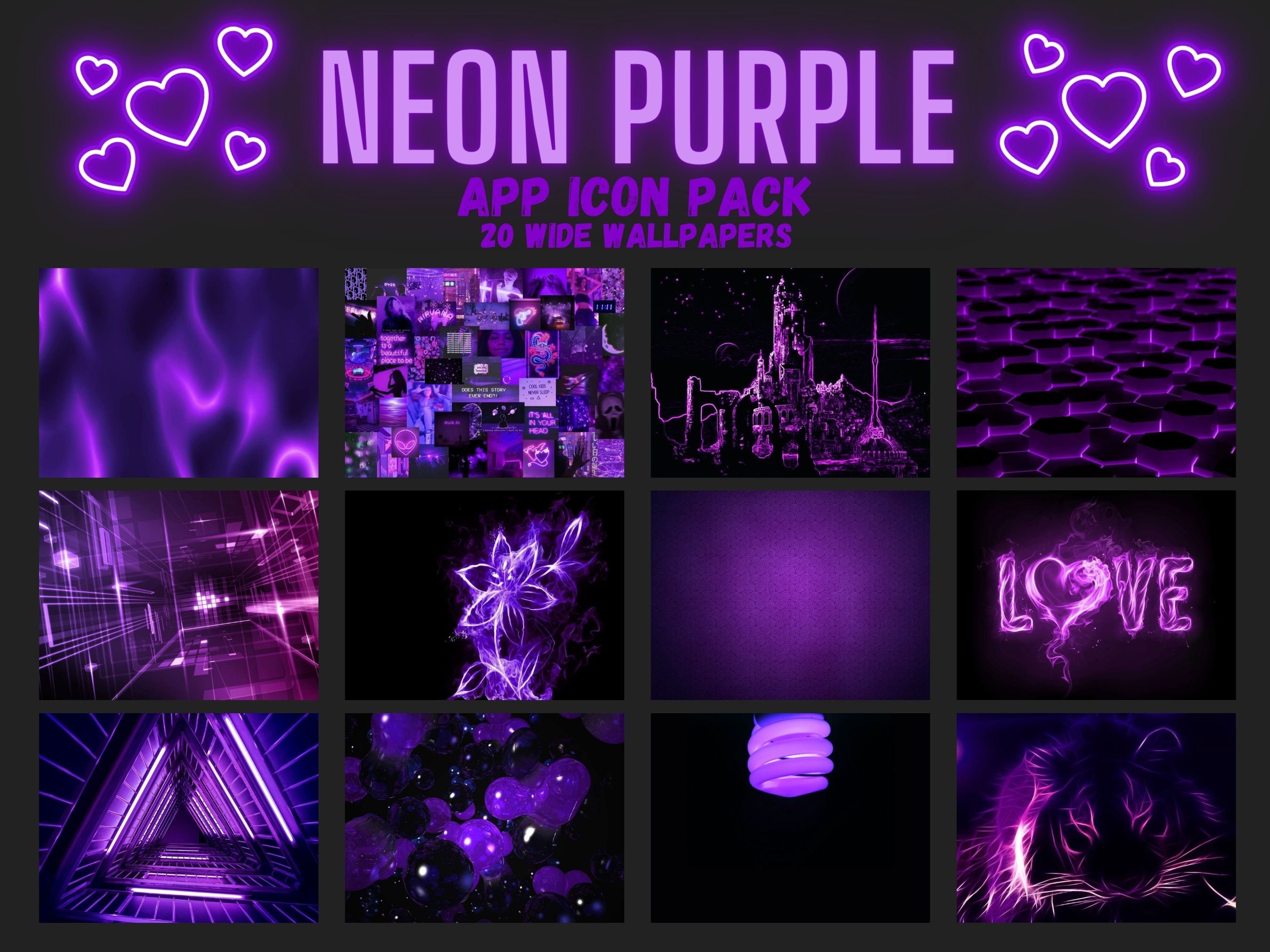 600 Neon Purple App Icon Pack Custom Home Screen iPhone / - Etsy