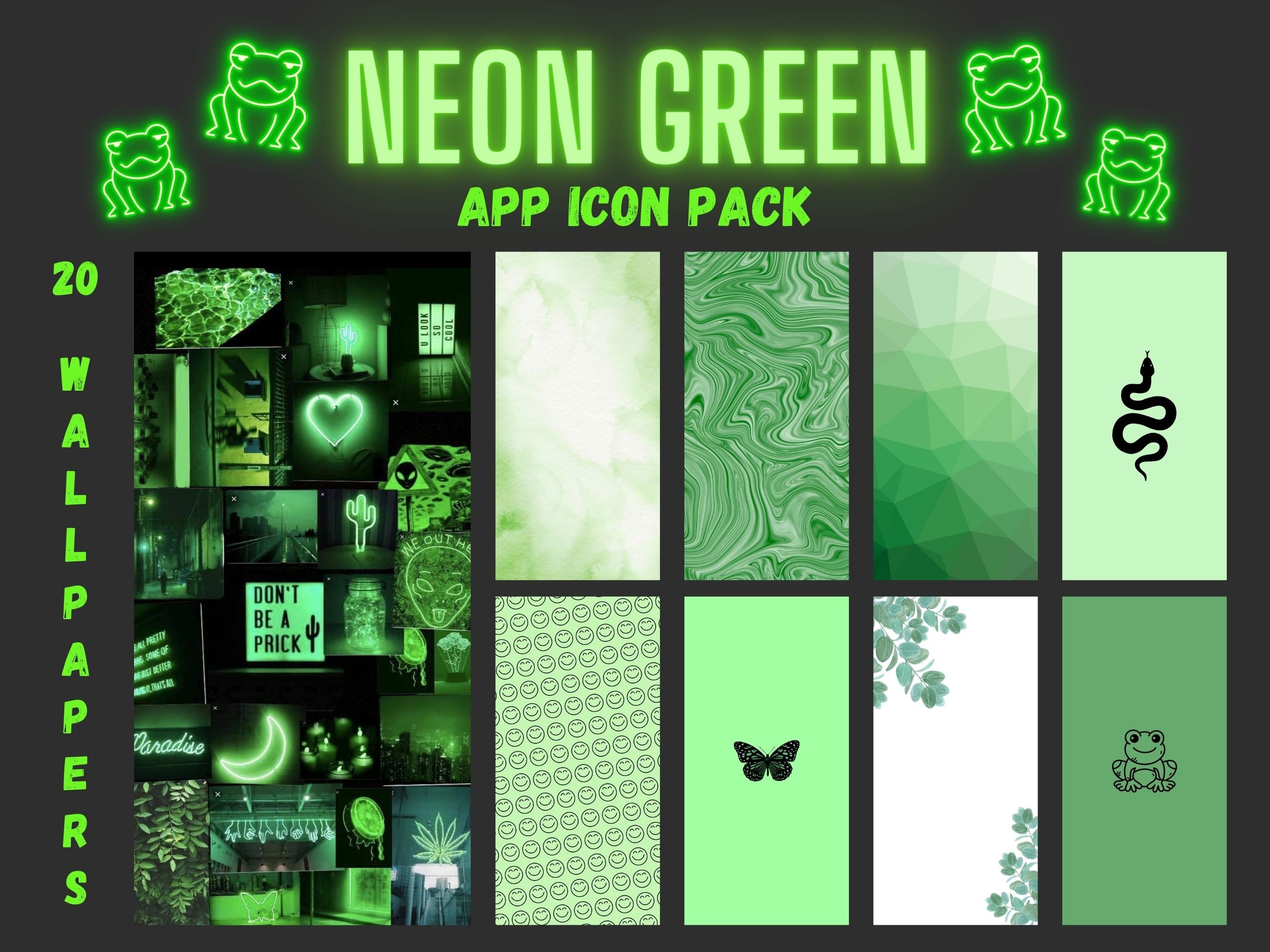 600 Neon Green App Icon Pack Custom Home Screen iPhone / iPad Neon ...