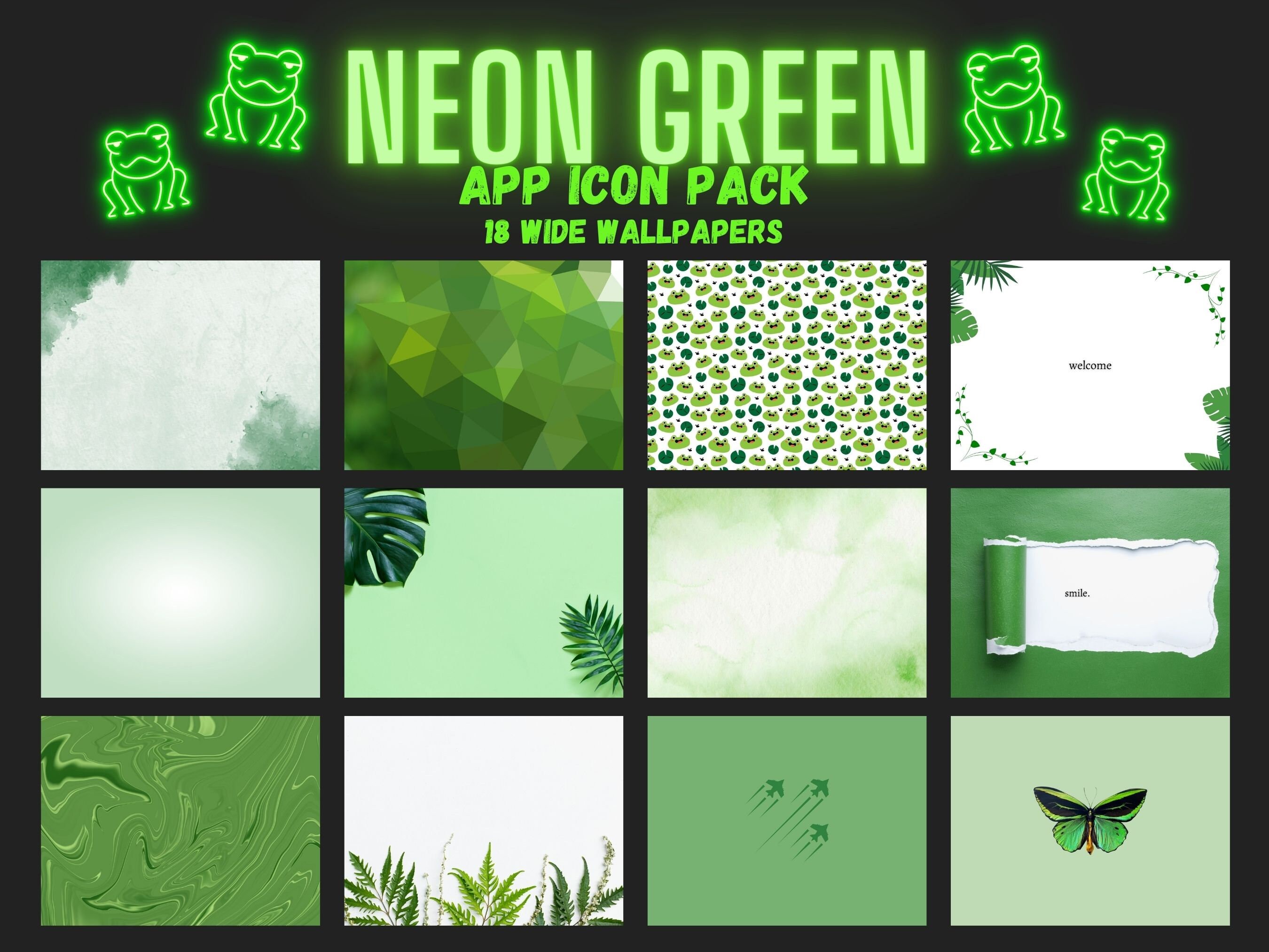 600 Neon Green App Icon Pack Custom Home Screen iPhone / iPad Neon ...