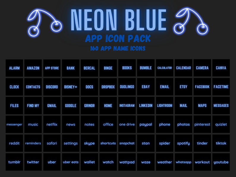 500 Neon Blue App Icon Pack Custom iPhone Home Screen iPhone & iPad ...