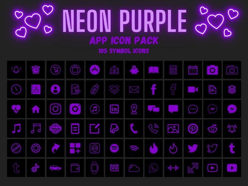 600+ Neon Purple App Icon Pack - Custom Home Screen - iPhone / iPad ...