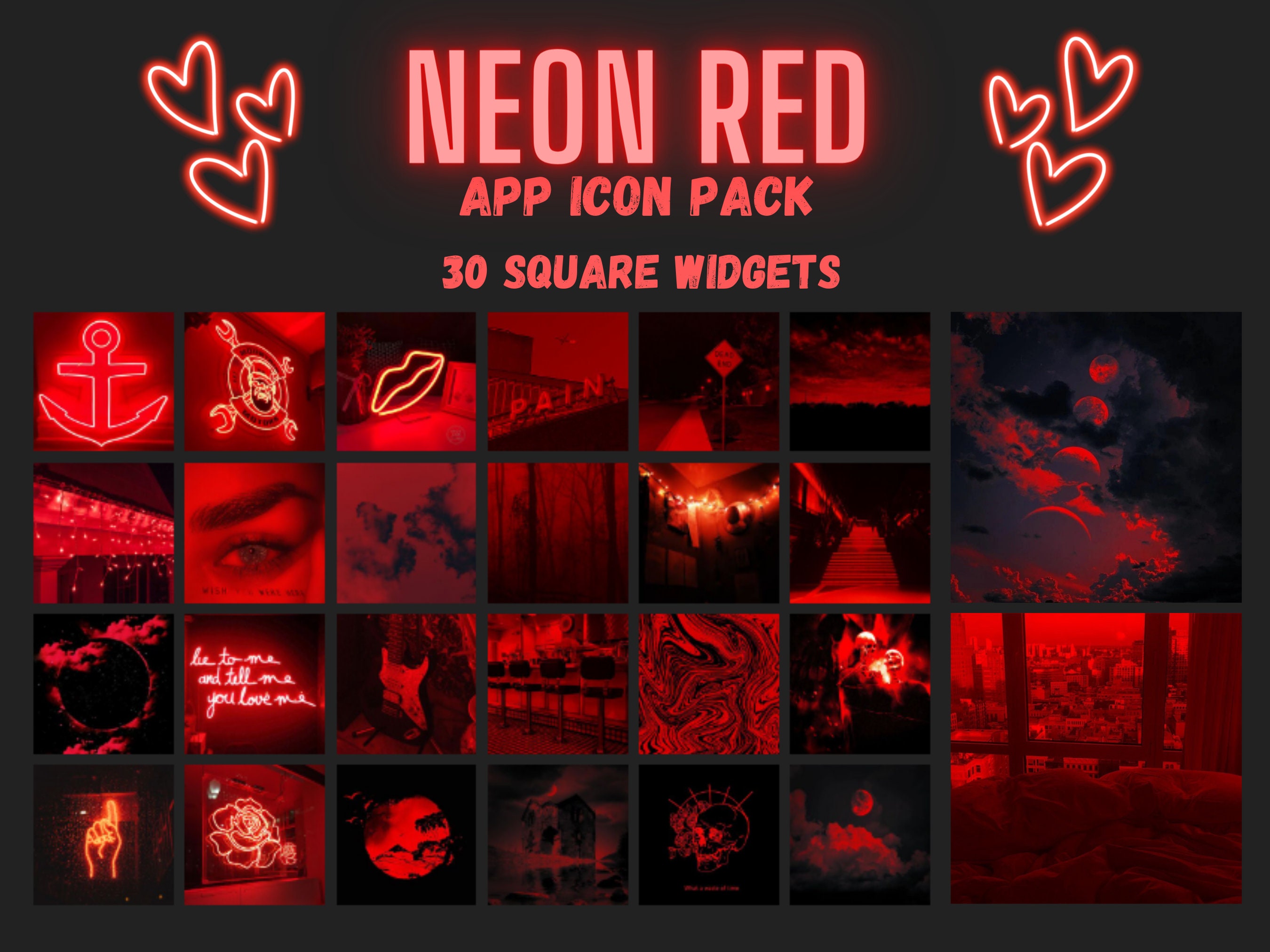 600+ Neon Red App Icon Pack - Custom iPhone Home Screen - iPhone & iPad ...
