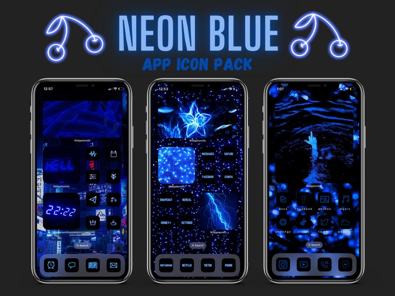 500 Neon Blue App Icon Pack Custom iPhone Home Screen iPhone & iPad ...