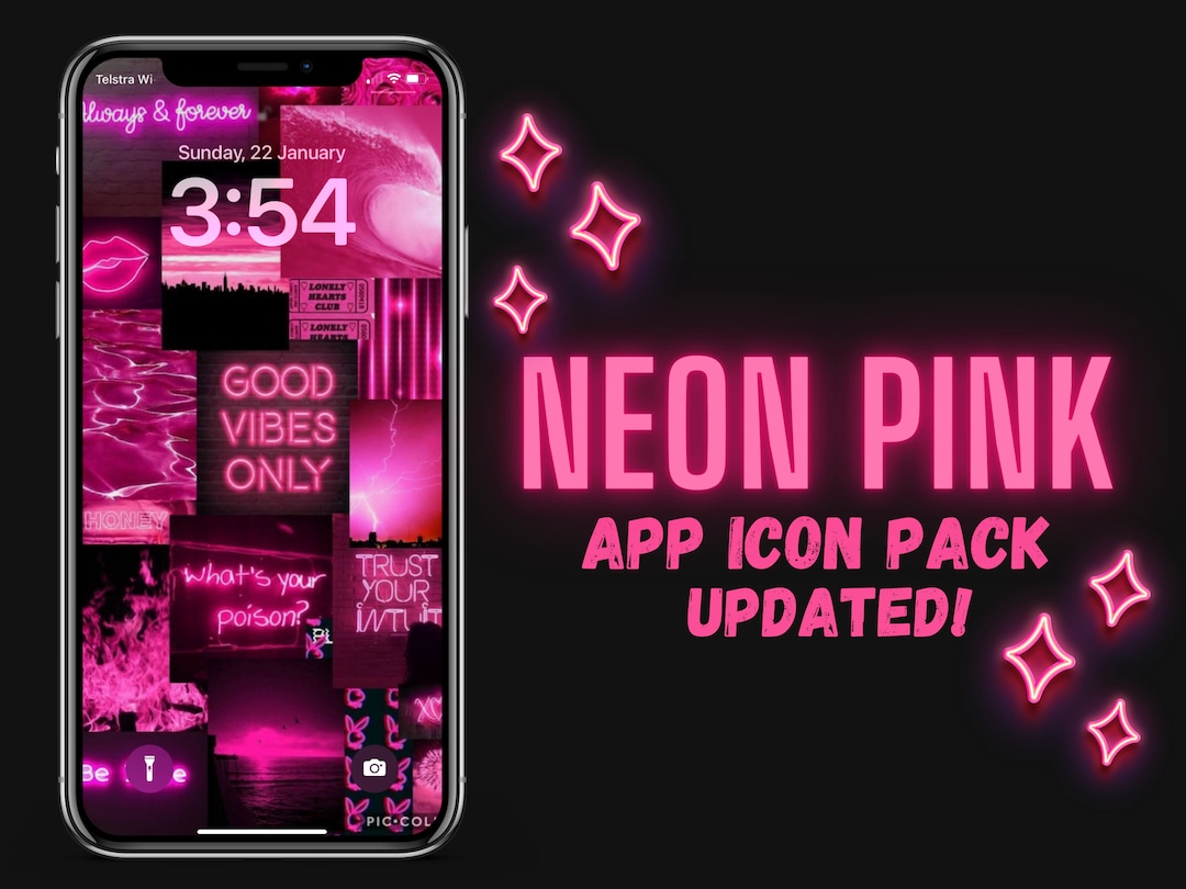 UPDATED 600+ Neon Pink App Icon Pack - Custom Home Screen - iPhone ...