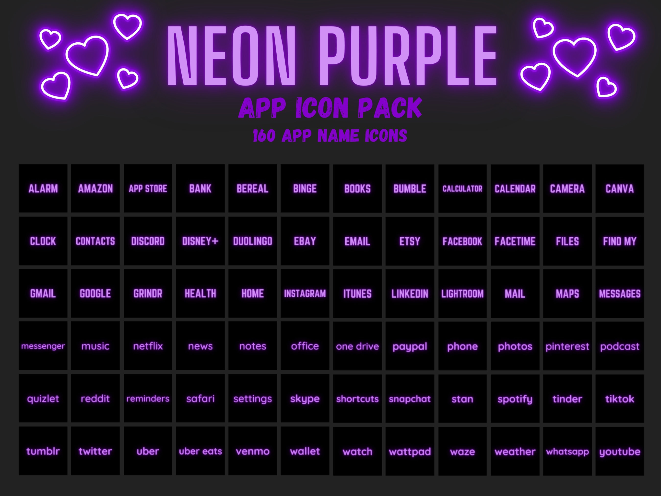 600+ Neon Purple App Icon Pack - Custom Home Screen - iPhone / iPad ...
