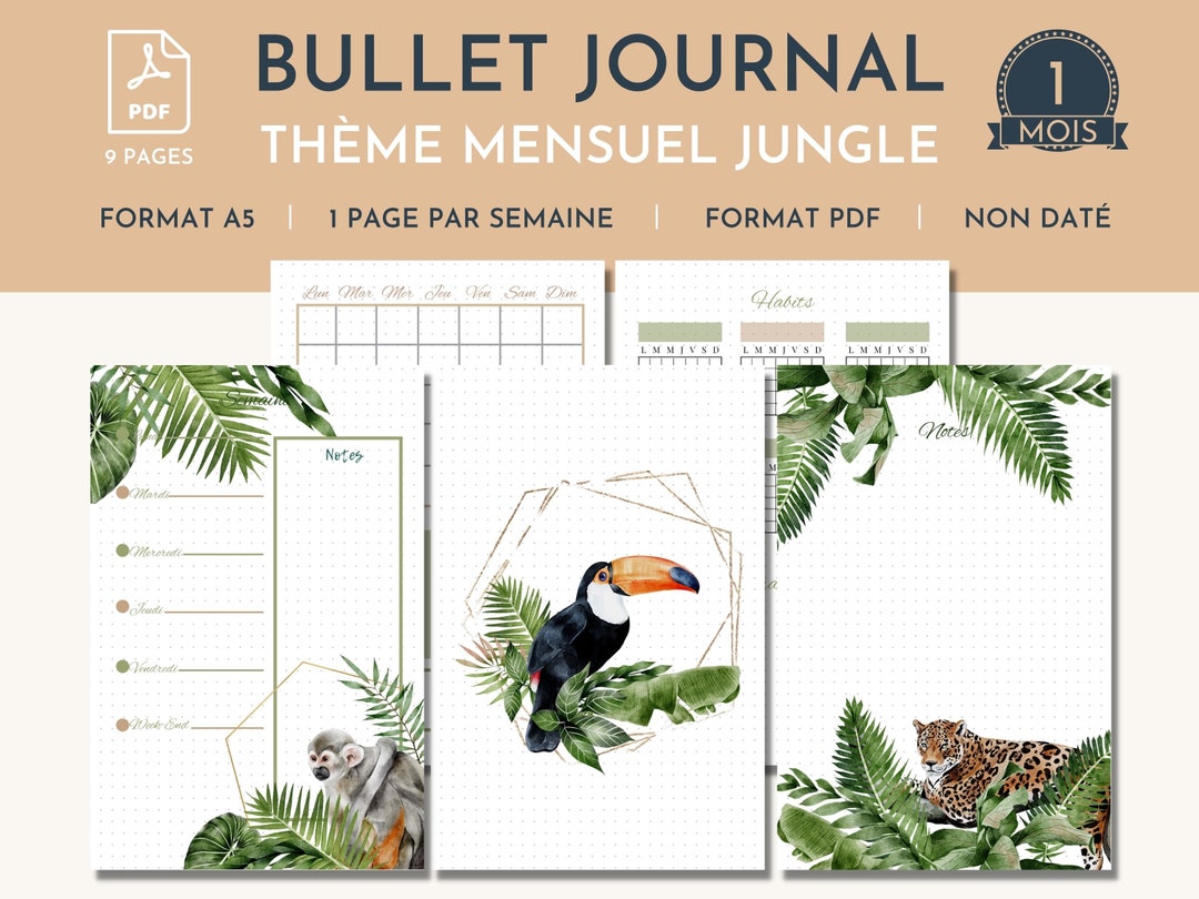 Jungle Theme Printable Bullet Journal Bundle Pack in French - Etsy