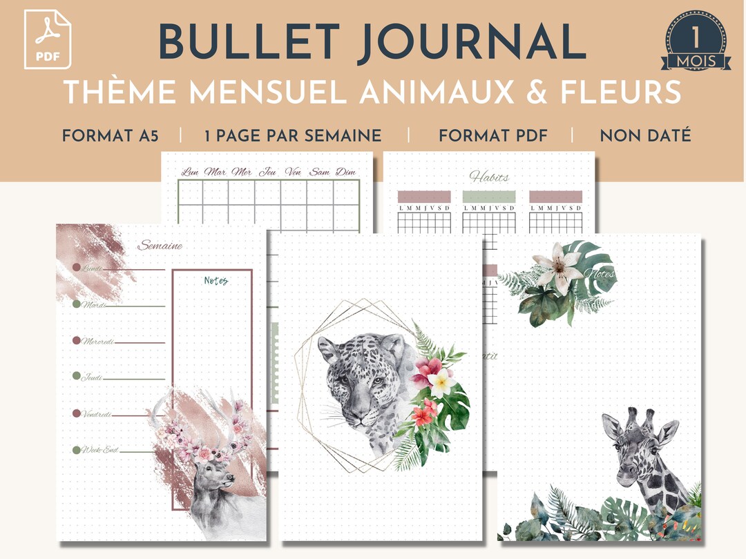 Bullet Journal Bundle Pack Printable Animals and Flowers Theme, in ...